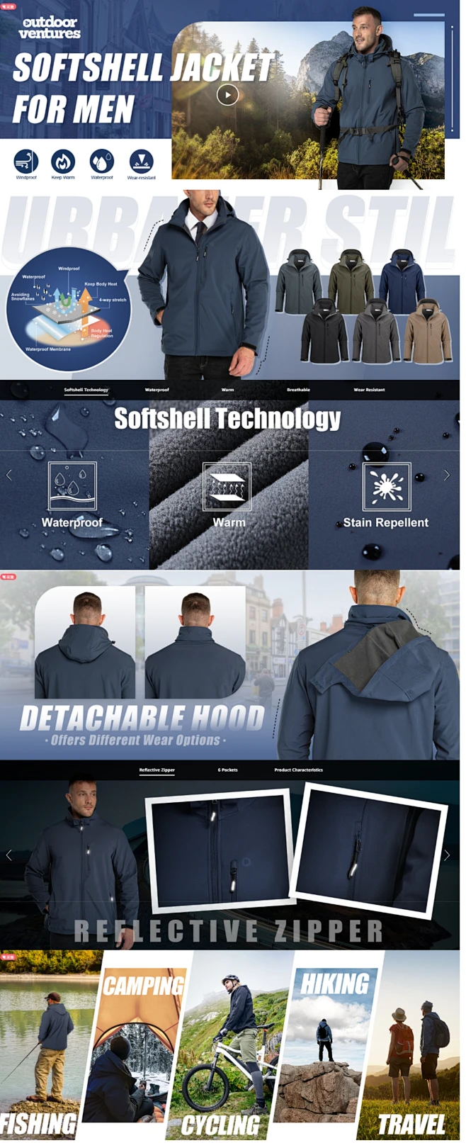 Outdoor Ventures Men's Lightweight Softshell Jacket Fleece Lined Hooded Water Resistant Winter ...