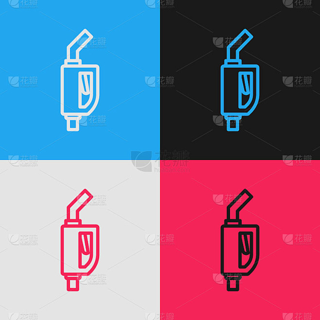 波普艺术线汽油泵喷嘴图标隔离的颜色背景。加油站的油泵。加油服务标志。加油站图标。向量