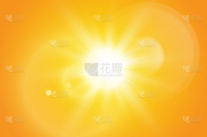 黄色背景上温暖的阳光。莱托。bliki太阳光