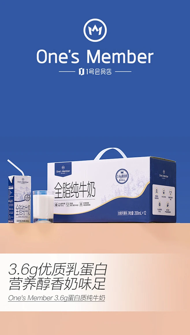 【1号会员店200ml*12】1号会员店One's Member 全脂纯牛奶 200ml*12 礼盒装 3.6g乳蛋白 【行情 报价 价格 评测】-京东-花瓣网