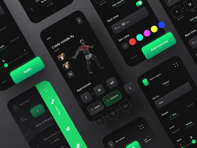 My Workout Plan App gui design uiux app ui programs exercise filters-花瓣网
