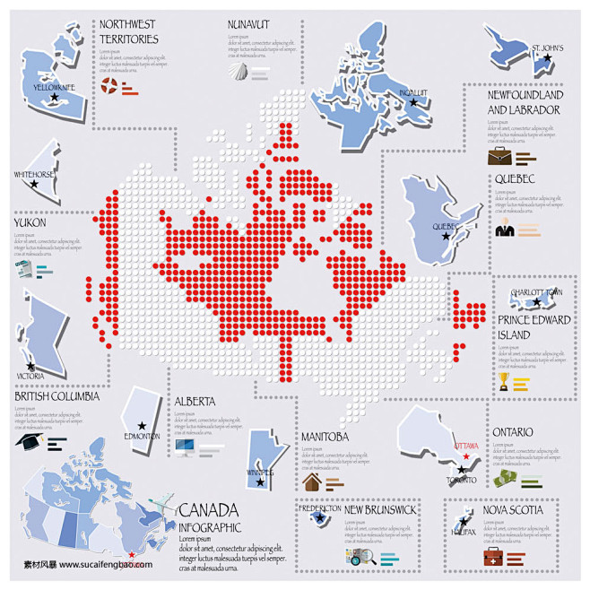 加拿大地图 国旗 地理 地理信息图表 国家地理图表 #矢量素材# ★★★http://www.sucaifengbao.com/vector/ditu/