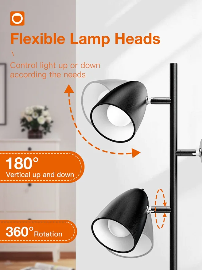 addlon Tree Floor Lamp with 3 Adjustable Rotating Lights and Matching ...
