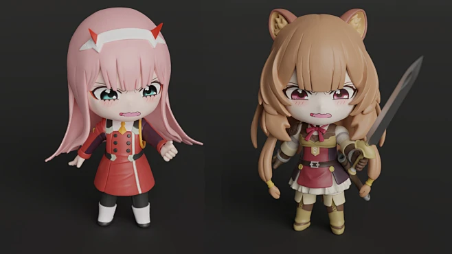 *Angry Noises * Chibi Raphtalia and Zero Two-花瓣网