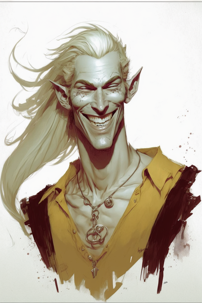 detailed character design, happy elf rogue guy on white background ...