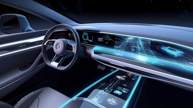 A car dashboard with a 3D transparent display at the center of the P2P ...