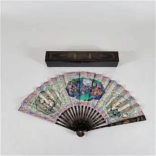 Chinese Paper and Lacquer Fan in Lacquer Wood Box: A lovely Chinese ...