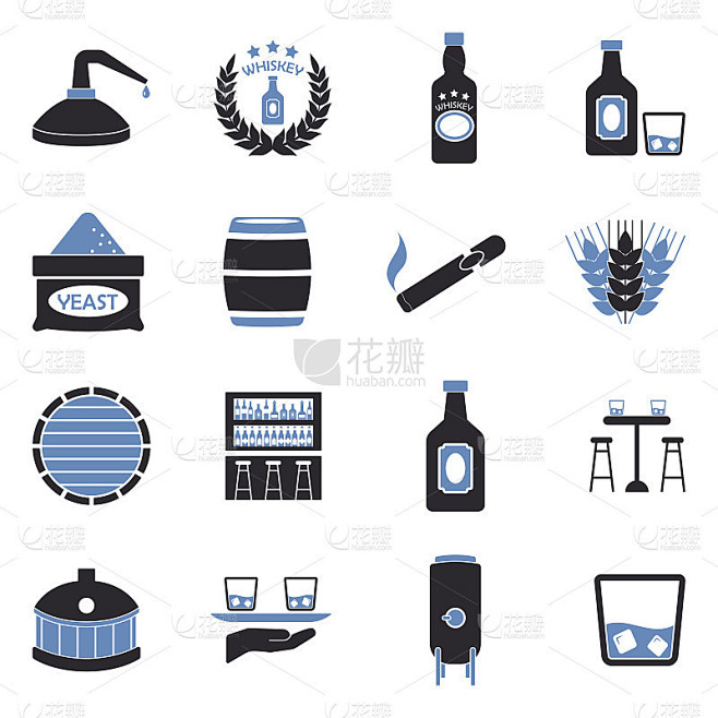 威士忌图标。双色调平面设计。矢量插图。