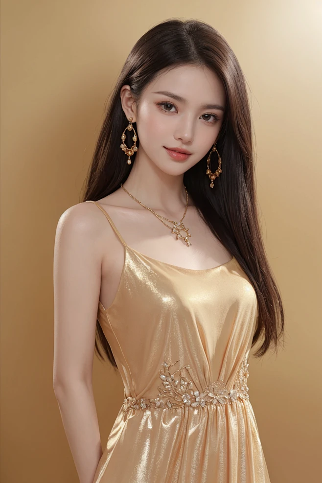 QN金色露肩长裙-LoRA-青柠AI-LiblibAI-花瓣网