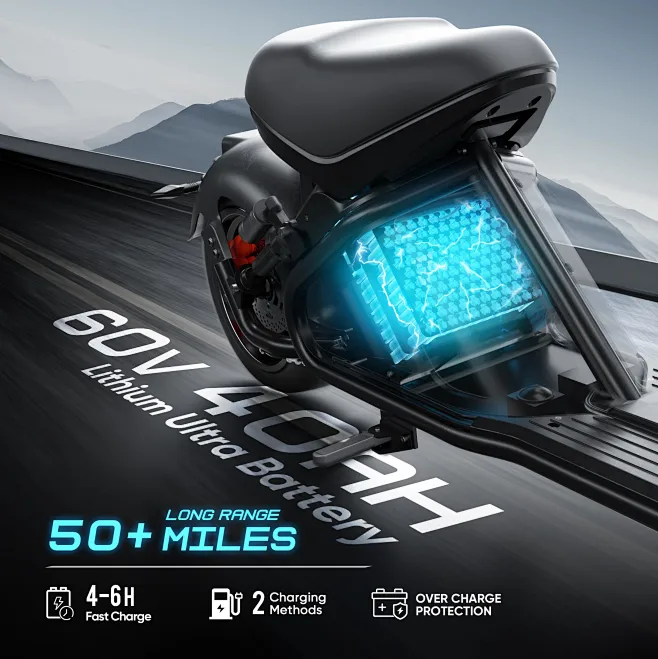 Amazon.com: eAhora 3000W M2 电动摩托车 46MPH 50 英里(约 150.6 公里)范围街头合法电动摩托车 ...