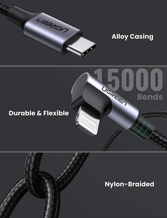 Amazon.com: UGREEN USB C iPhone Charge Cable MFi Certified - 90 Degree USB C to Lightning Cable ...