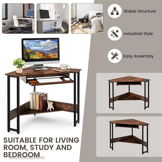 Amazon.com: ZSEDP Triangle Computer Desk Small Space Study Desk Home ...