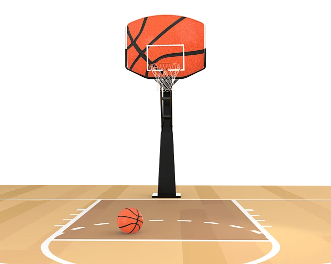 3d_rendering_basketball_hoop_and_ball_on_basketball_court_front_view-花瓣网