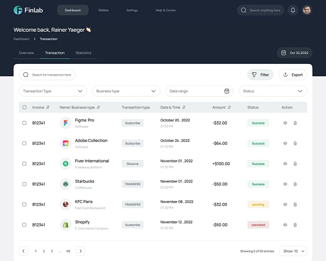 Dashboard V1 - Transaction - Filter-花瓣网