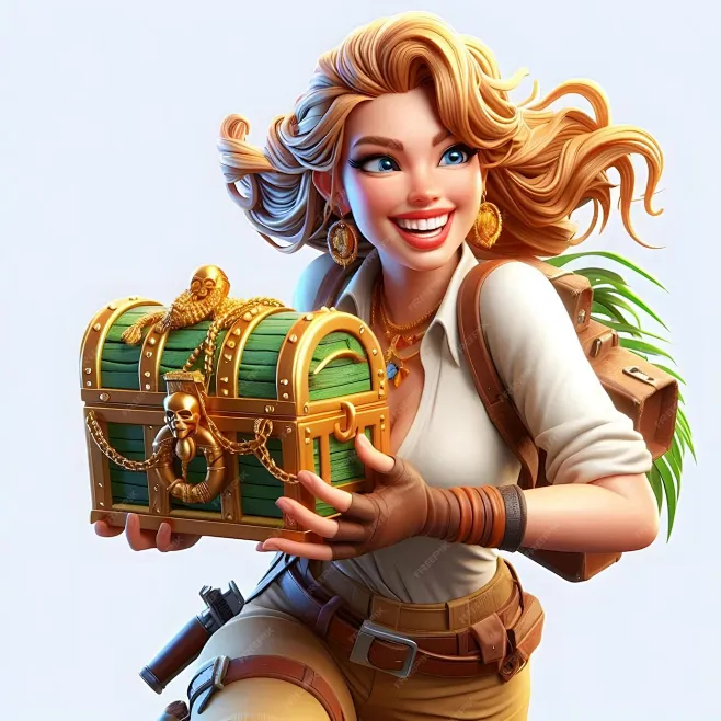 Treasure hunter slot game character with white plain background ...
