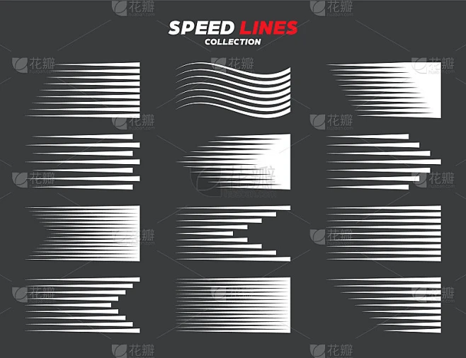 Comic speed motion lines collection. Vector illust素材-花瓣网