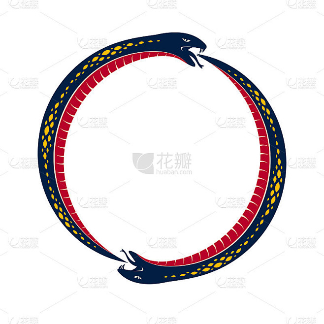 衔尾蛇蛇呈圆形，无尽的生死循环，古代衔尾蛇符号矢量插图，蛇吃自己的故事，标志，徽章或纹身。