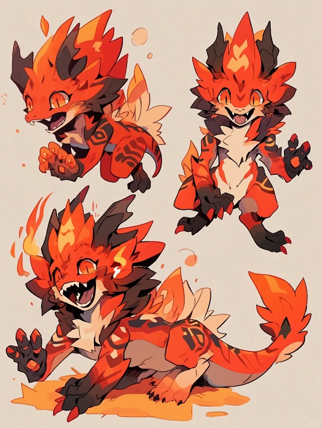 furry art cute fire dragon-花瓣网