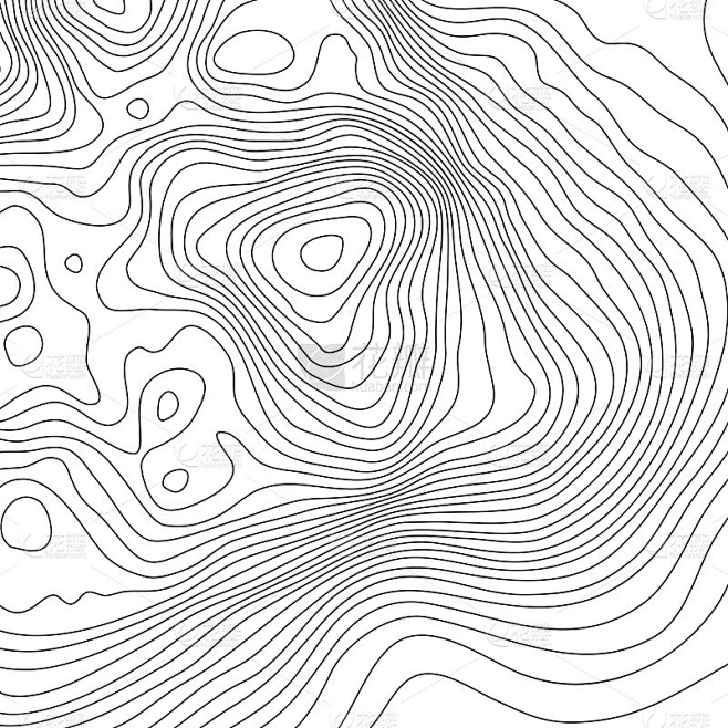 黑色对白色等高线矢量地形程式化的线的高度。素材-花瓣网