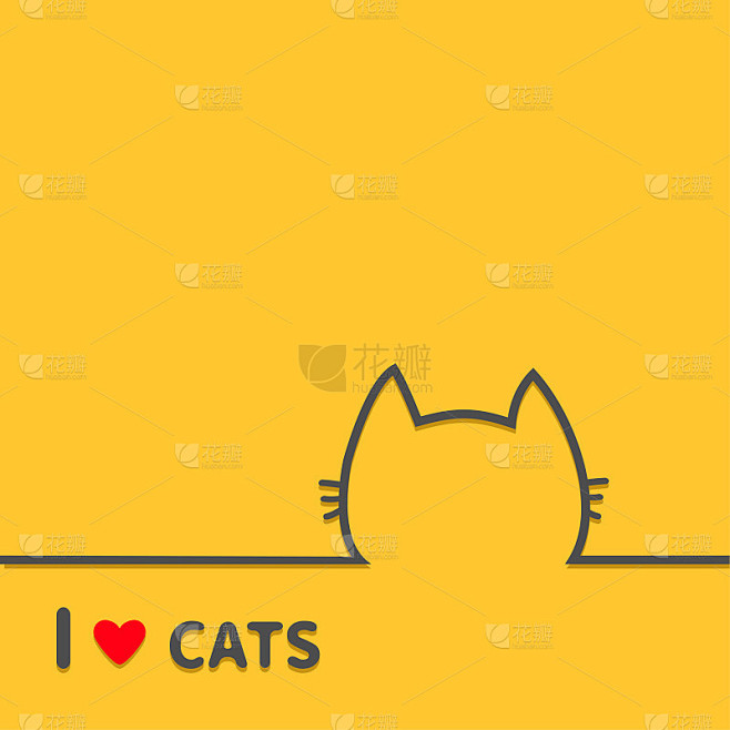 I love cats heart. Black cat head face contour sil