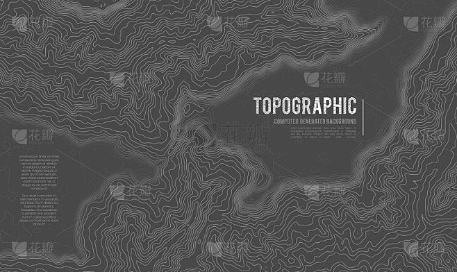 灰色轮廓矢量地形。地理山地地形矢量图。地形纹理模式。地图上的土地矢量地形。高程图形等高线。地形图高度
