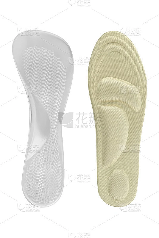 矫形鞋垫，步行健康配件。纺织品和硅鞋垫隔离在白色背景，包括裁剪路径素材-花瓣网
