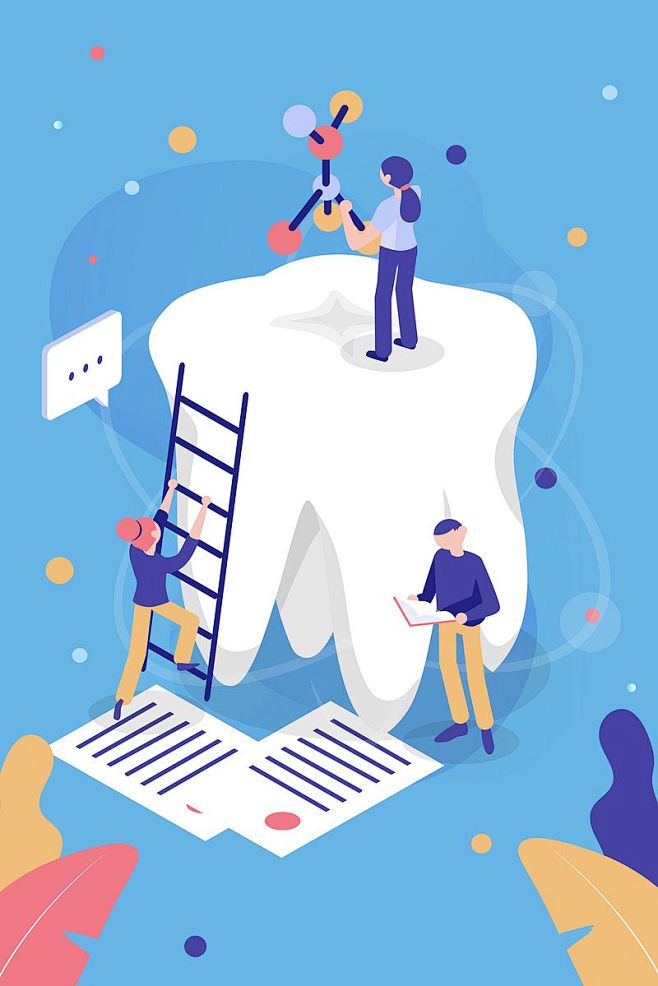 春季流感卡通2.5d口腔看病牙科医疗健康创意插画