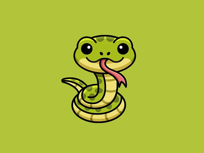 Snake adorable character children cobra curly cute friendly fun green ...