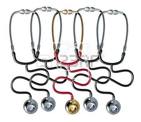 Medical community with a group of three dimensional stethoscope chain ...
