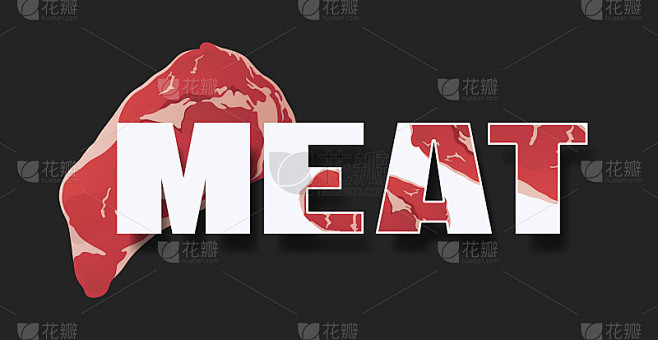 单词MEAT标志，风格化为一块肉-矢量