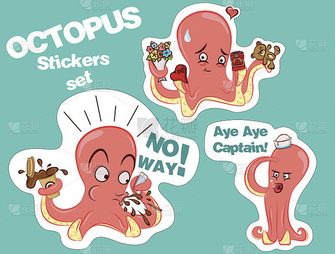 Set of octopus stickers.