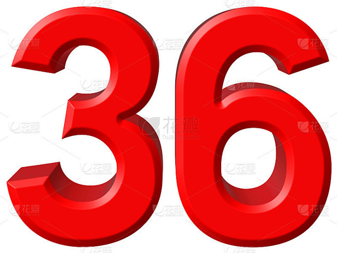 数字36,36，白色背景，3d渲染