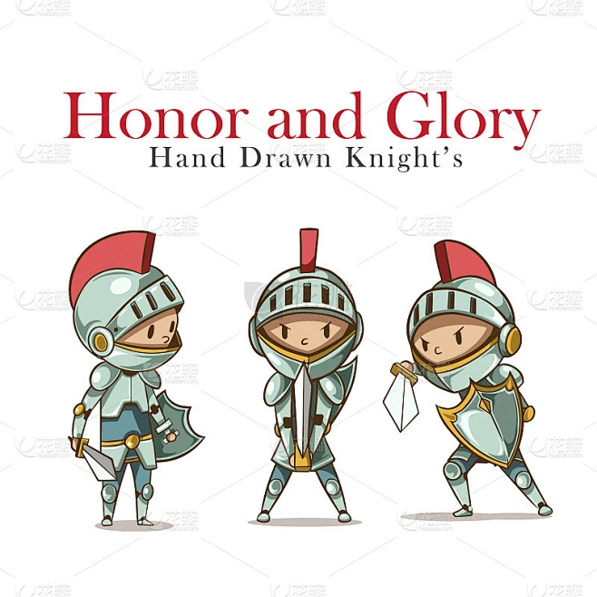 Hand drawn knight with armor素材-花瓣网