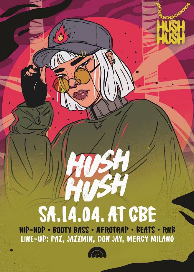 插画师Gizem Winter 设计的《Hush Hush party》系列插画海报