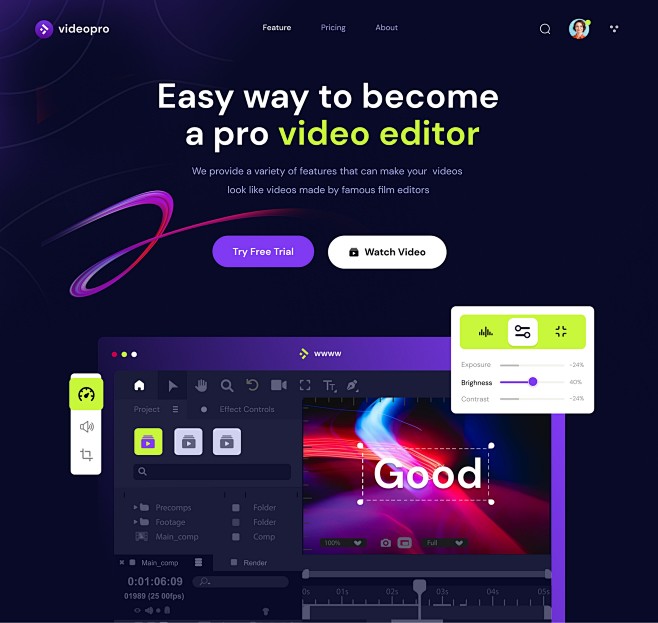 Videopro- Online Video Editor by UX MET for Orizon UIUX Design Agency