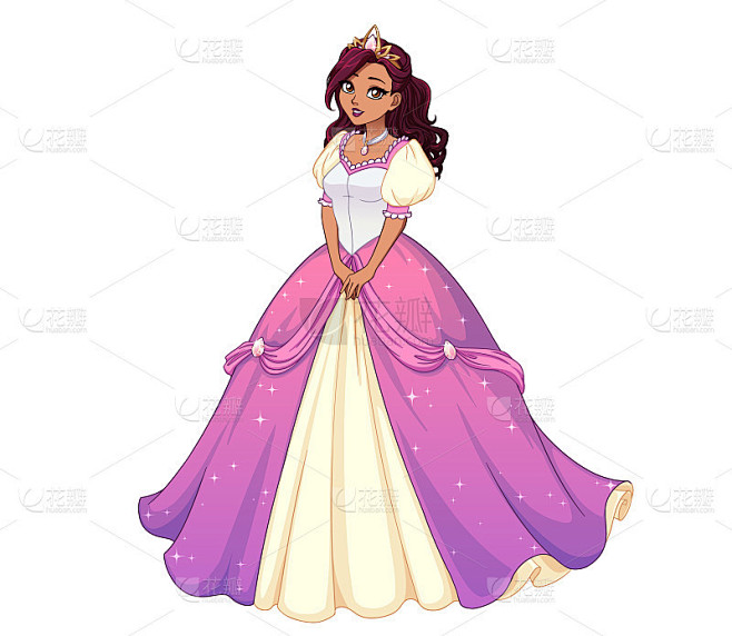 Pretty cartoon princess standing and wearing pink