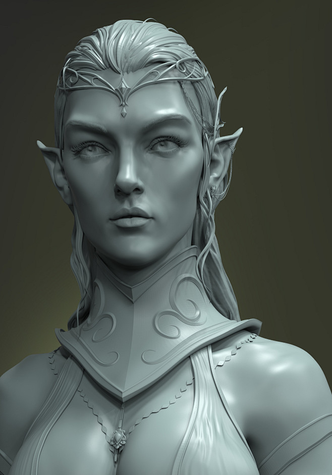Study_Elf - WIP 2, Fafashi ！ : 模型阶段大致完成，以后有时间希望能把她做完，头发和材质。 原画参考： https://www.artstation.com ...