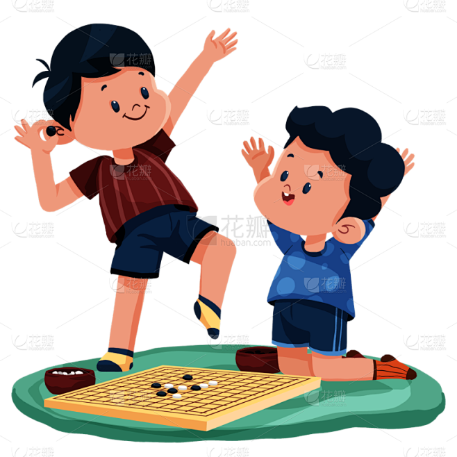 手绘-儿童社交益智活动元素-下棋