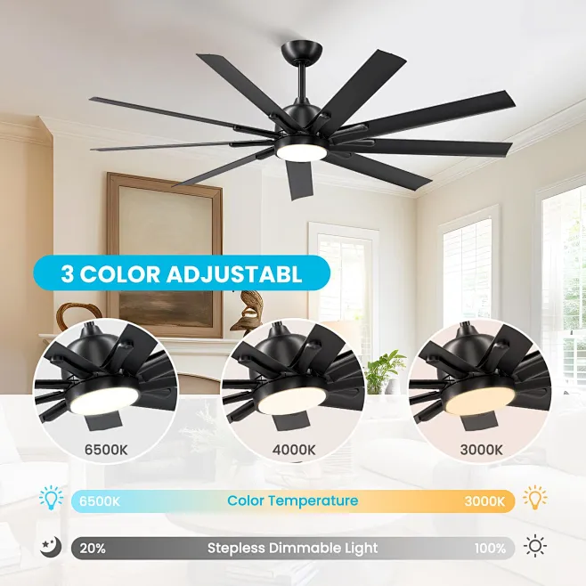 Amazon.com: CJOY 84'' Ceiling Fan with Lights and Remote, Large Aluminium Black Industrial ...