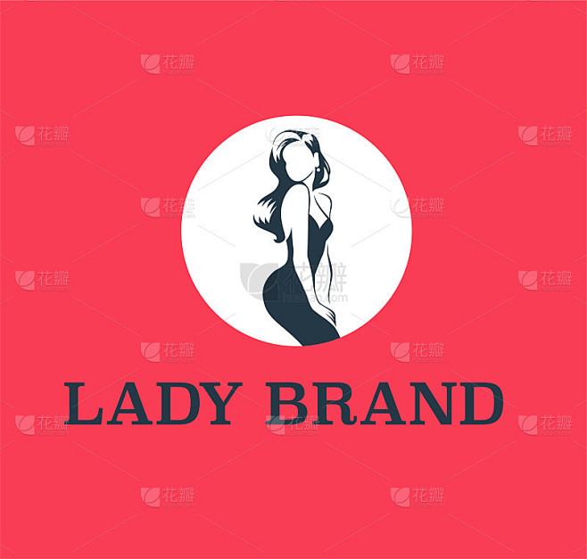 Lady emblem design template isolated on red backgr