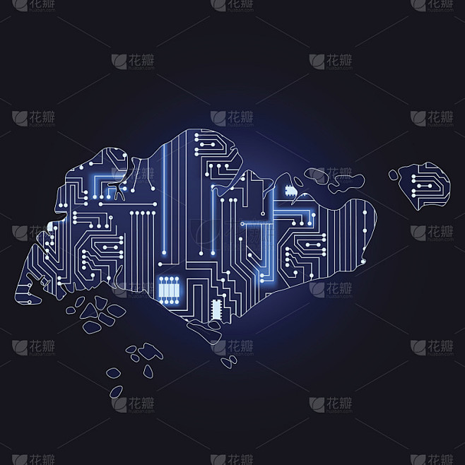带电子线路的新加坡地图