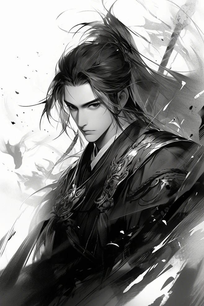 古风执剑少年水墨武侠剑客插画-花瓣网