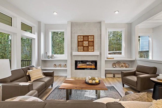 Example of an arts and crafts living room design in Portland-花瓣网