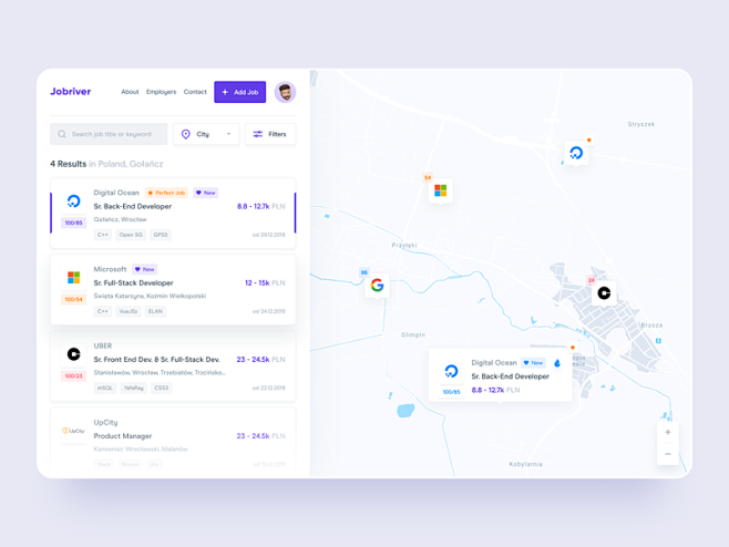 Find Job Web App - Dashboard UI dashboard app search bar filter results ...
