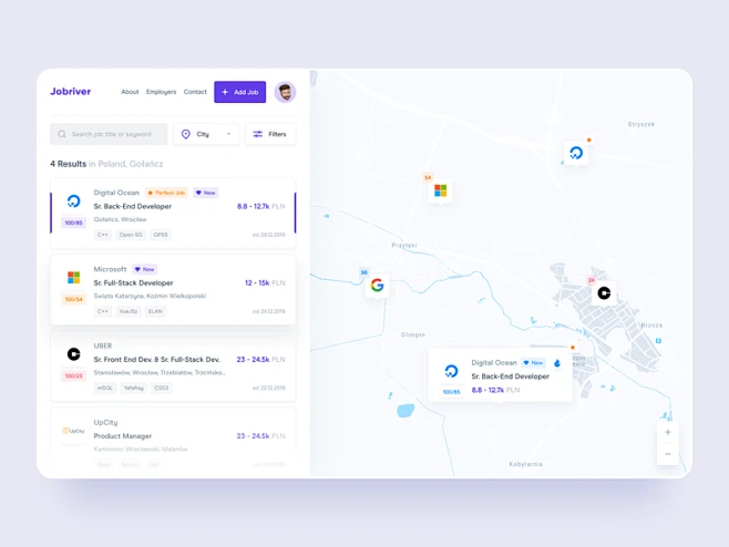 Find Job Web App - Dashboard UI dashboard app search bar filter results ...