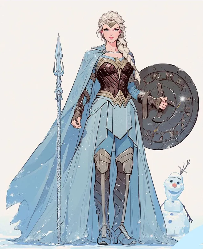 This may contain: a drawing of a woman dressed in armor and holding a ...