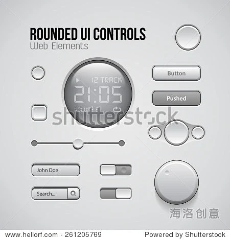 Web UI Controls Design Elements: Buttons, Switchers, On, Off, Player, Audio, Video: Play, Stop ...