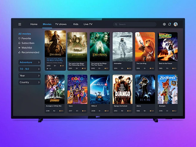 TV movie library. Movie list ux ui tv app television smart tv movie ...