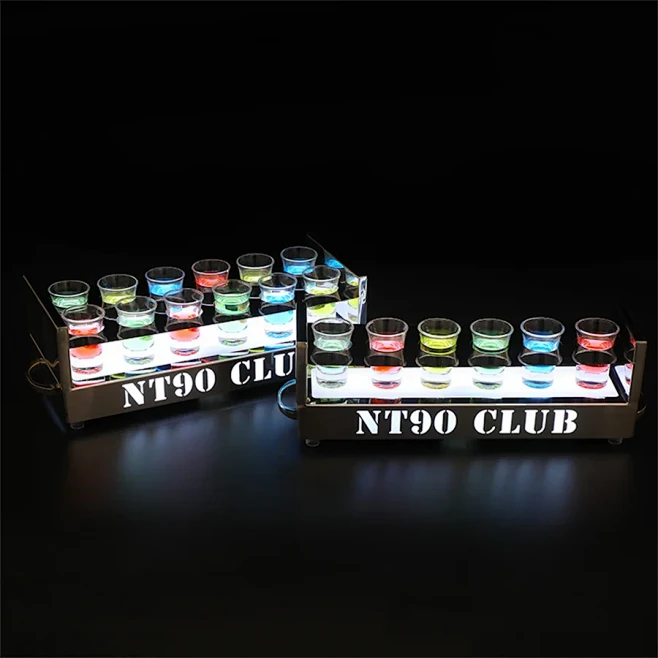 LED VIP Shot Glass Service Tray RGB Rechargeable Acrylic Lighted 6 or ...