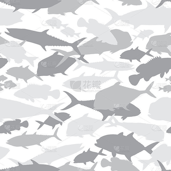 Seamless vector pattern of fishing camouflage. Whi